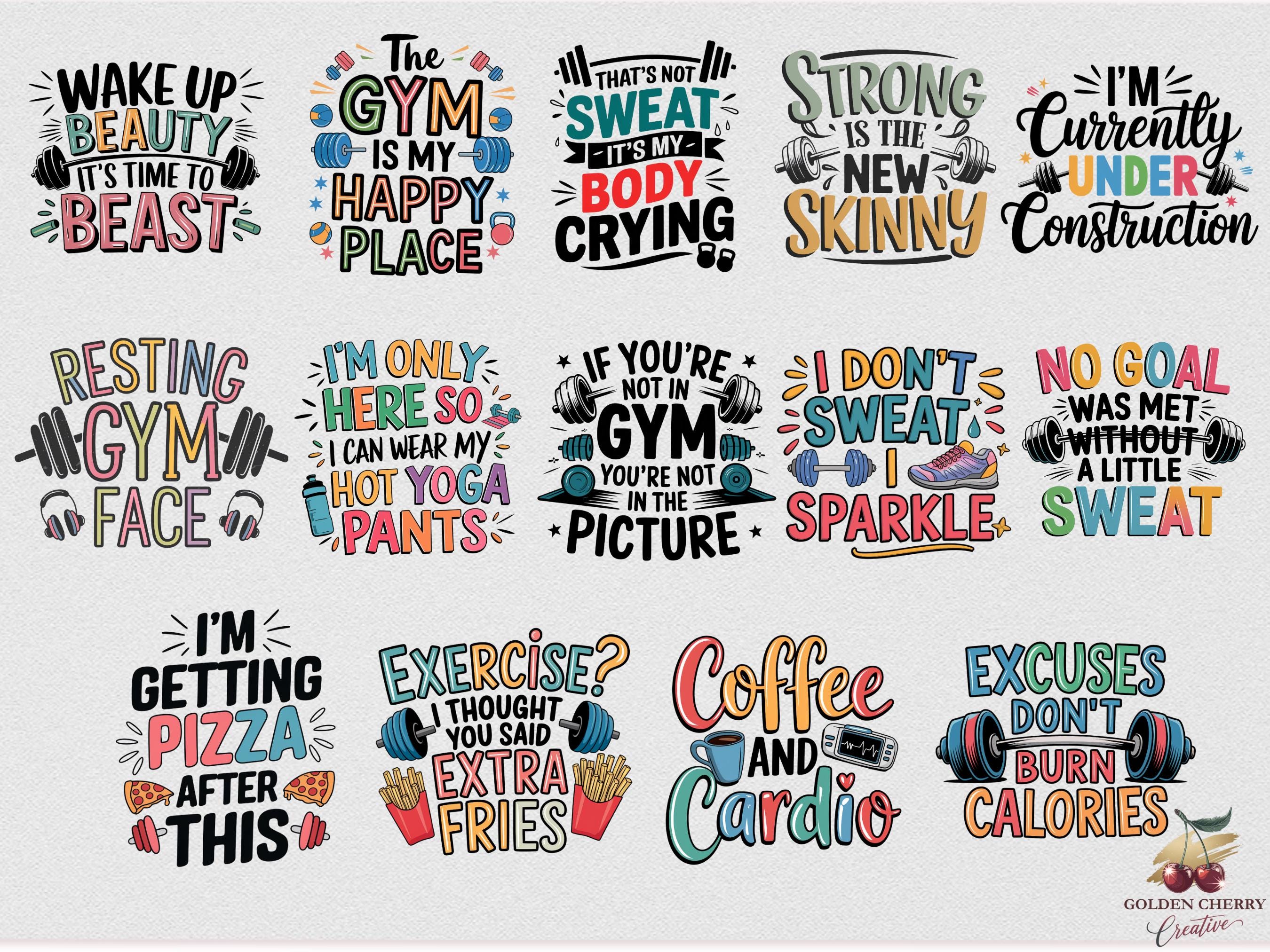 Funny Gym Quotes PNG Bundle: Fitness Sublimation Designs (digital ...