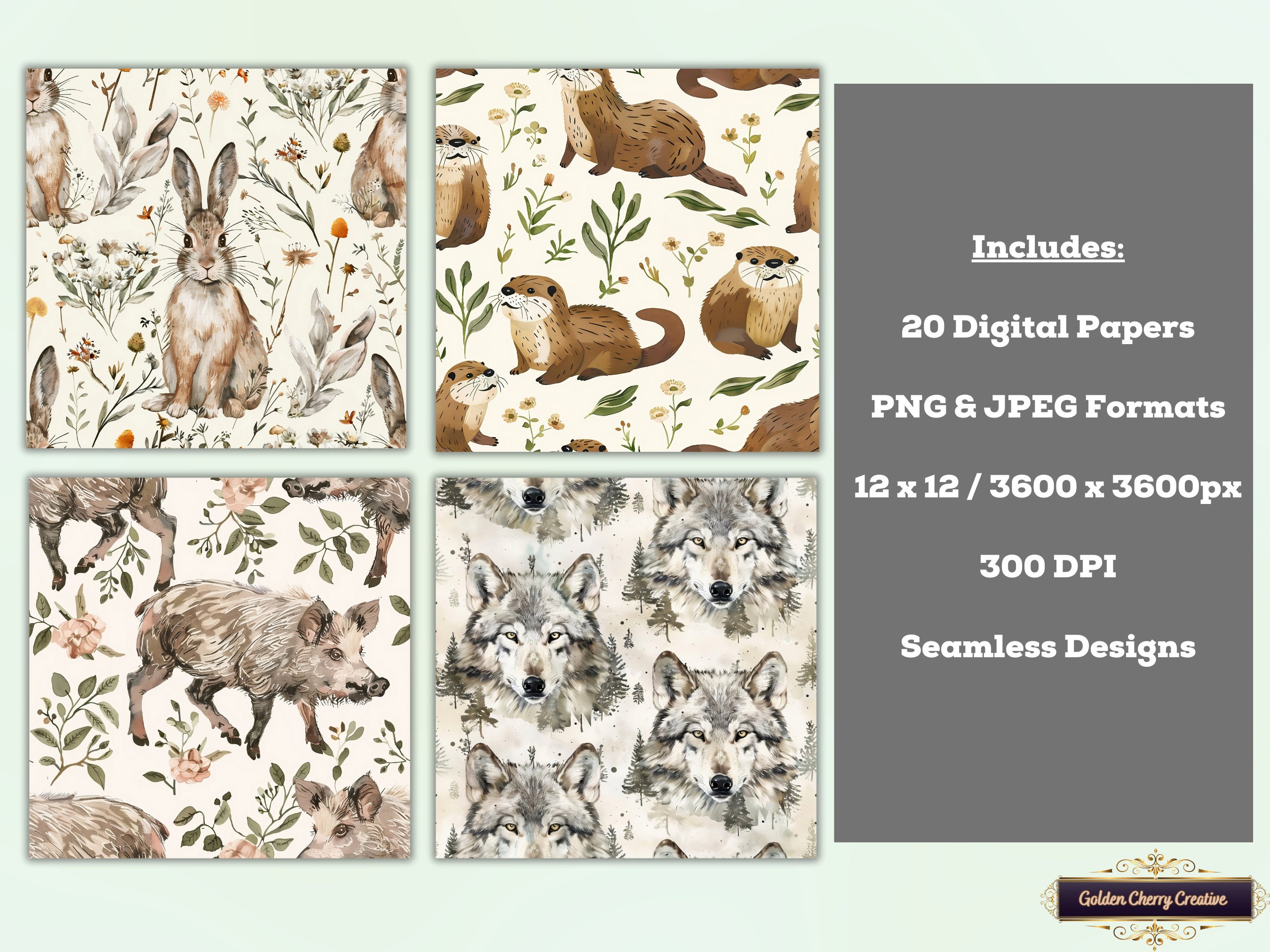 Woodland Animals Seamless Patterns | 20 PNG & JPEG Files | Forest ...