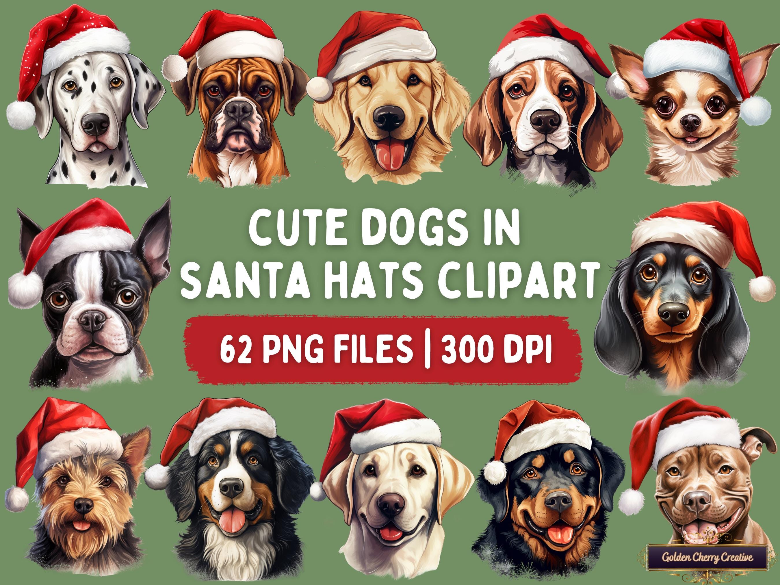 Dogs in Santa Hats Clipart: 62 Christmas PNG Files (digital Download ...