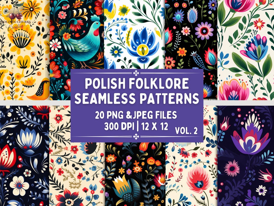 Polish Folklore Seamless Patterns: Slavic Folk Art Digital Paper (PNG ...