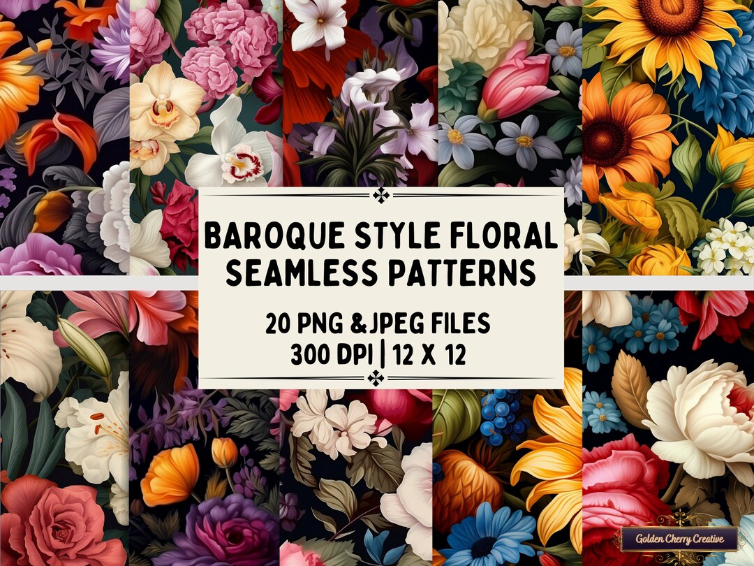 Baroque Floral Seamless Patterns: PNG JPEG Digital Paper Set - Etsy