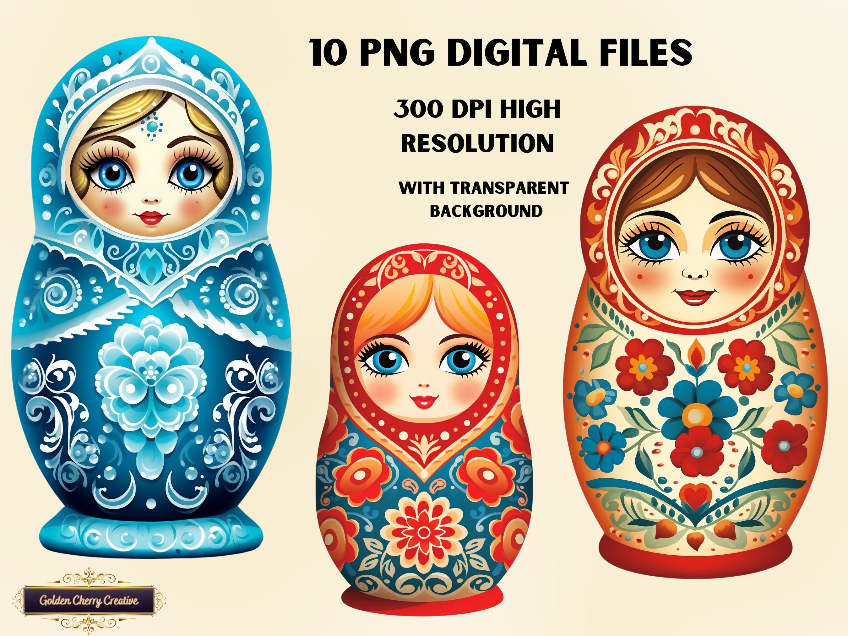 Matryoshka Doll Clipart Bundle 10 PNG Sublimation Files Russian Dolls ...