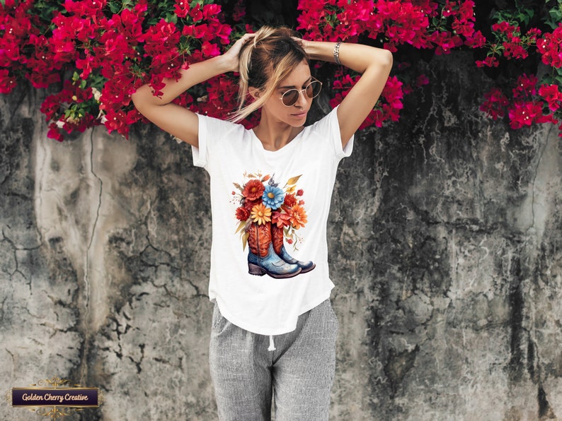 Floral Cowboy Boots Watercolor Clipart Sublimation Bundle 6 - Etsy