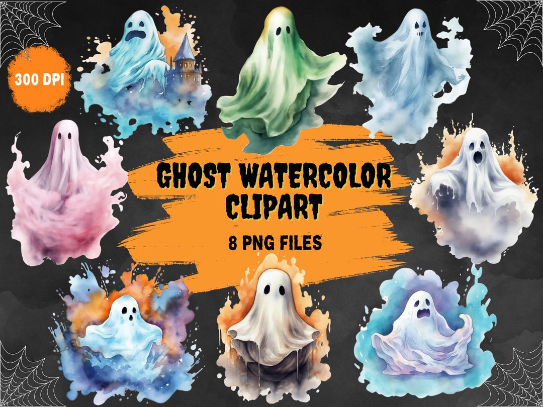 Halloween Ghost Watercolor Sublimation Clipart Bundle | 8 PNG Files - Etsy