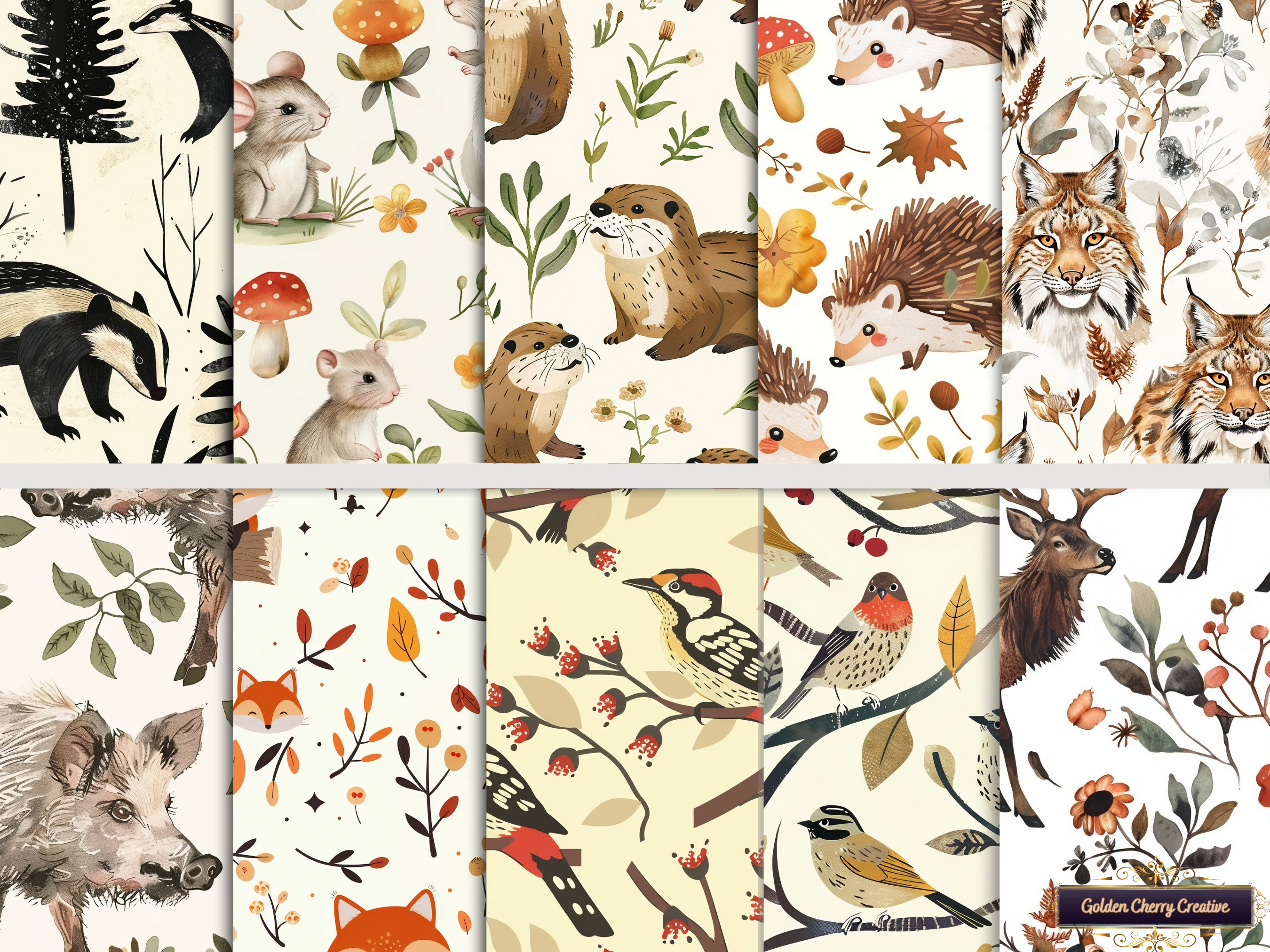 Woodland Animals Seamless Patterns | 20 PNG & JPEG Files | Forest ...