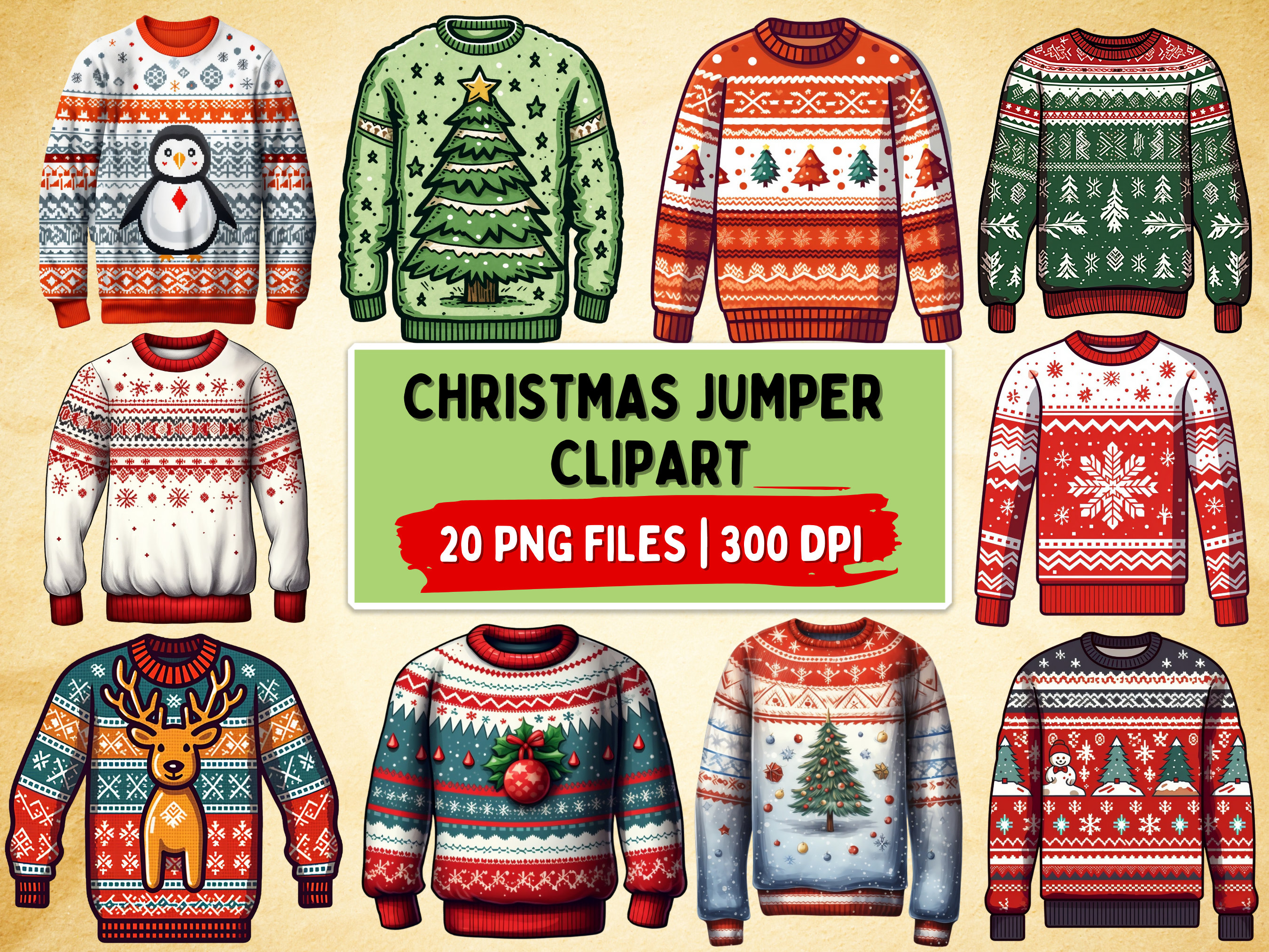 Christmas Jumper Clipart Bundle: 20 PNG Files for Commercial Use ...
