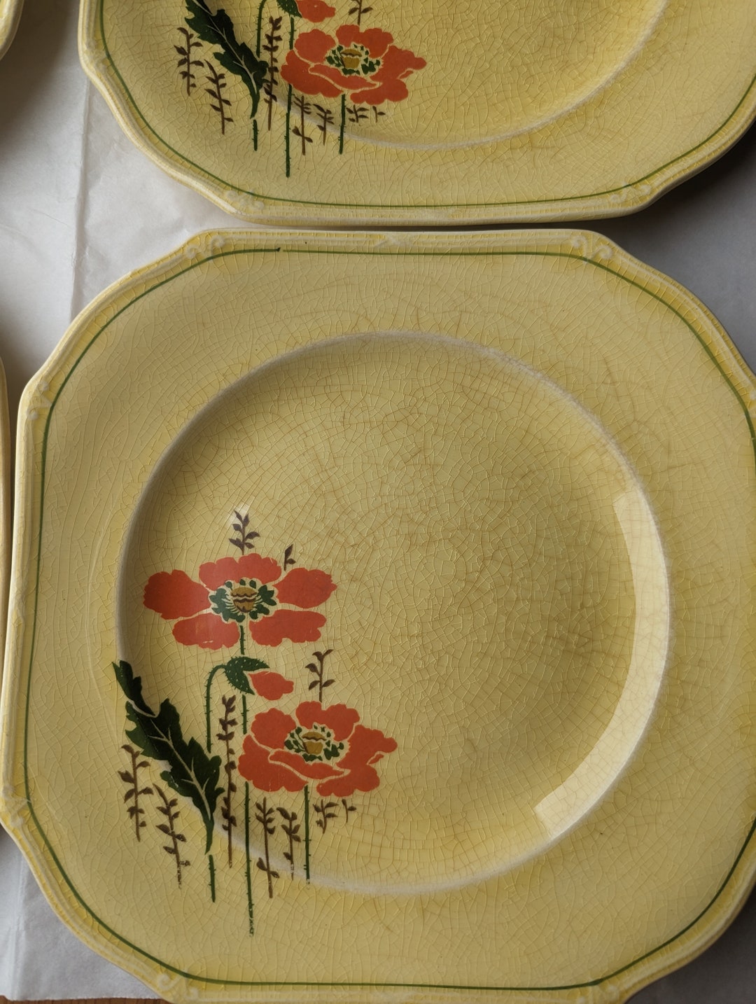 Set of 6 Square Vintage Poppy Plates - Etsy