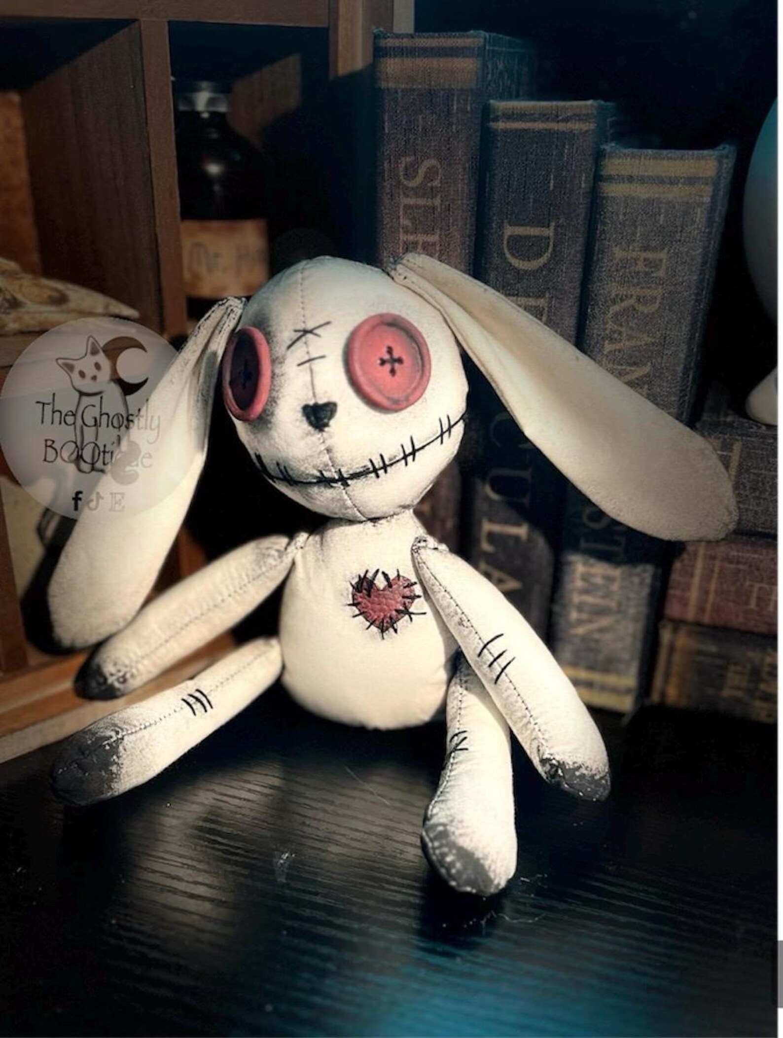 Creepy Cute Bunny Rabbit Vintage Looking Button Eyes Voodoo Doll , Rag ...