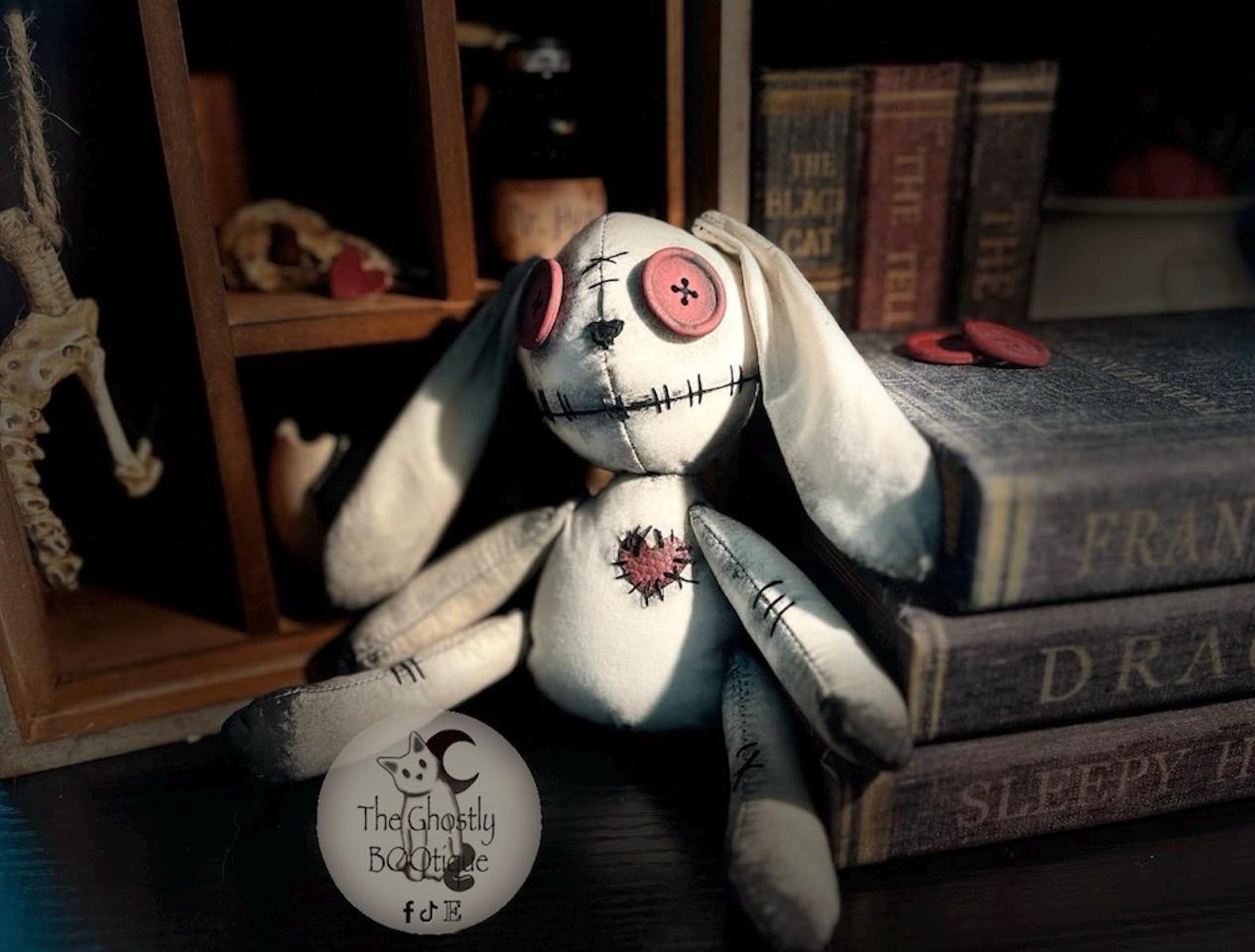 Creepy Cute Bunny Rabbit Vintage Looking Button Eyes Voodoo Doll , Rag ...