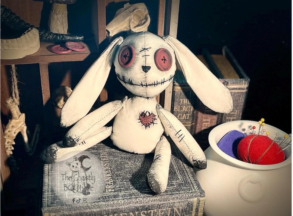 Creepy Cute Bunny Rabbit Vintage Looking Button Eyes Voodoo Doll , Rag ...