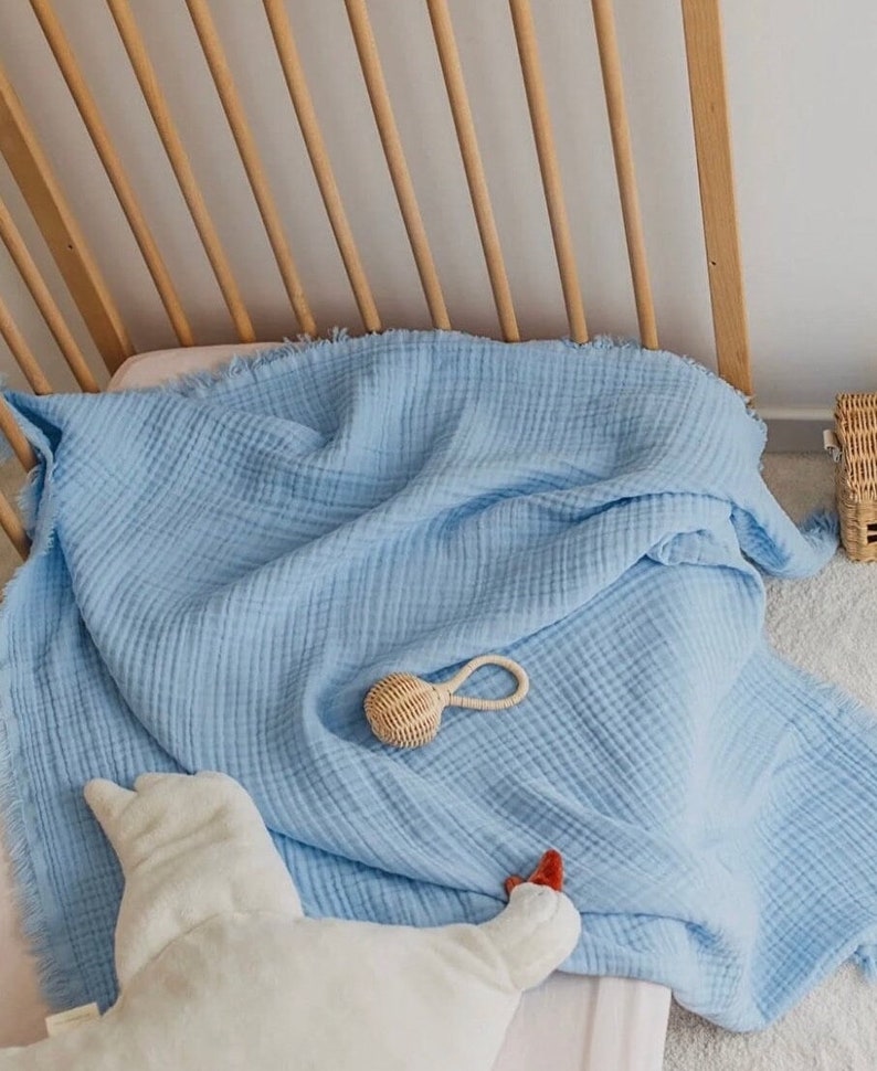 Baby Blue Soft Gauze Muslin 100% Cotton Baby Kids Luxury Muslin Blanket ...