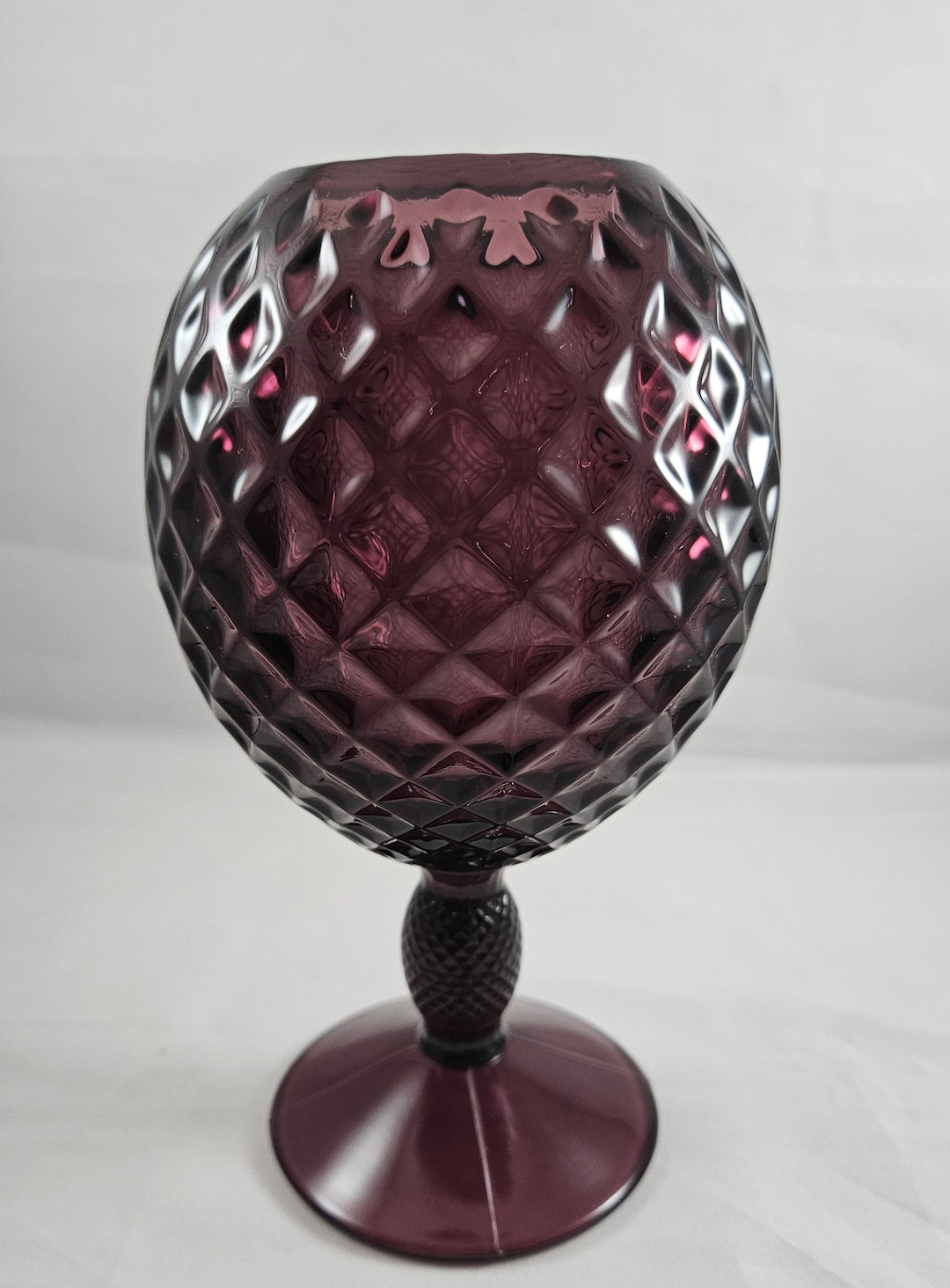 Purple Amethyst Glass Pedestal Vase With Diamond Pattern Vintage - Etsy