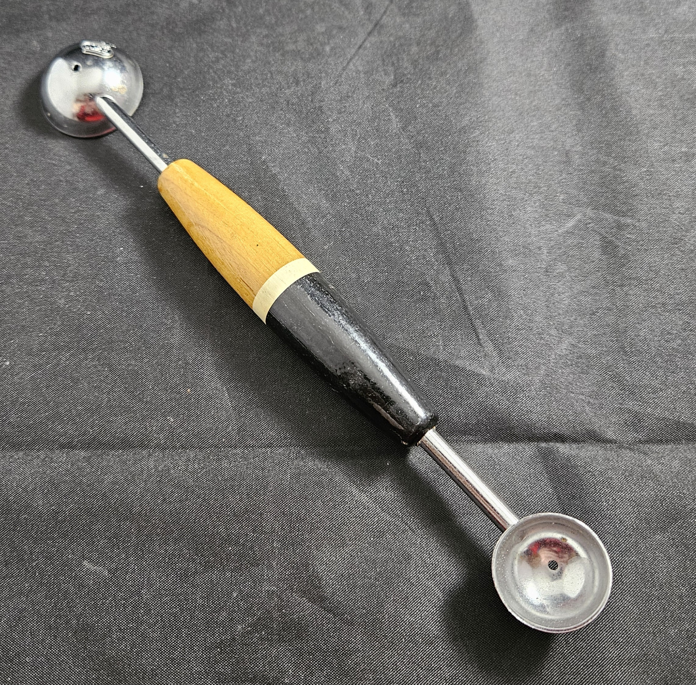 Vintage EKCO Double Melon Baller - Black, Natural, White Stripe Wood ...