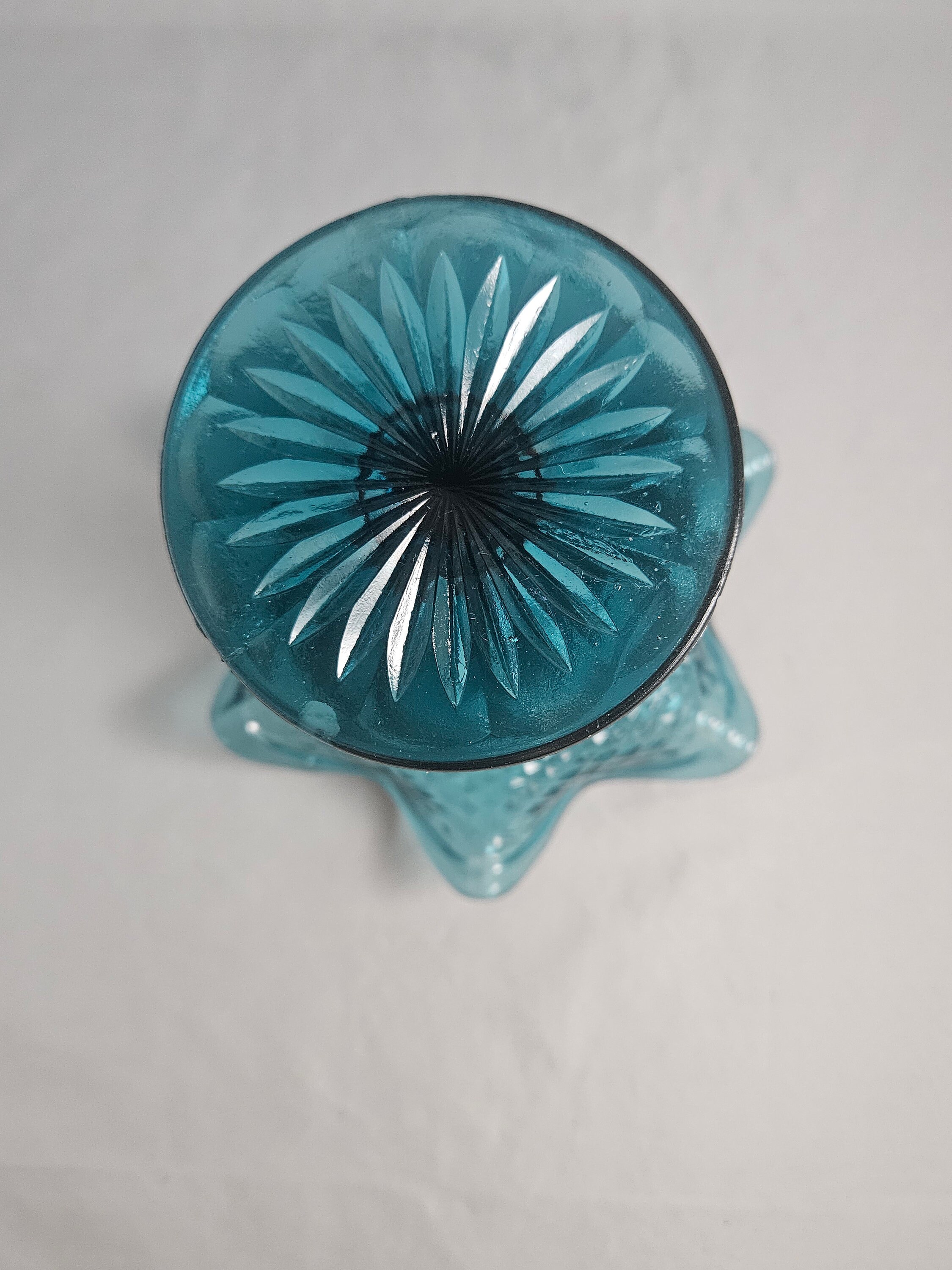 Vintage 1940s Ivima Glass Co Blue Diamond Teal Pedestal Compote Portugal Etsy