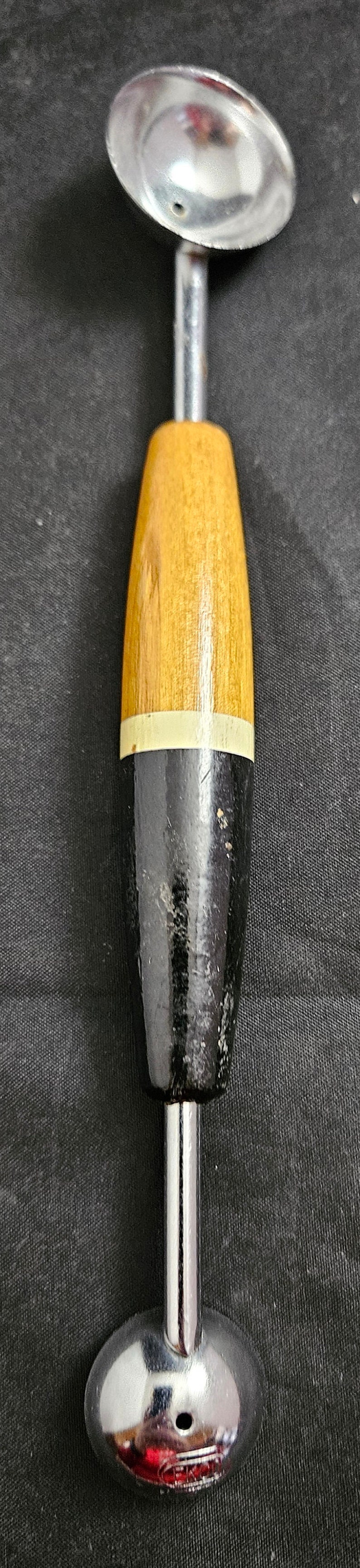 Vintage EKCO Double Melon Baller - Black, Natural, White Stripe Wood ...