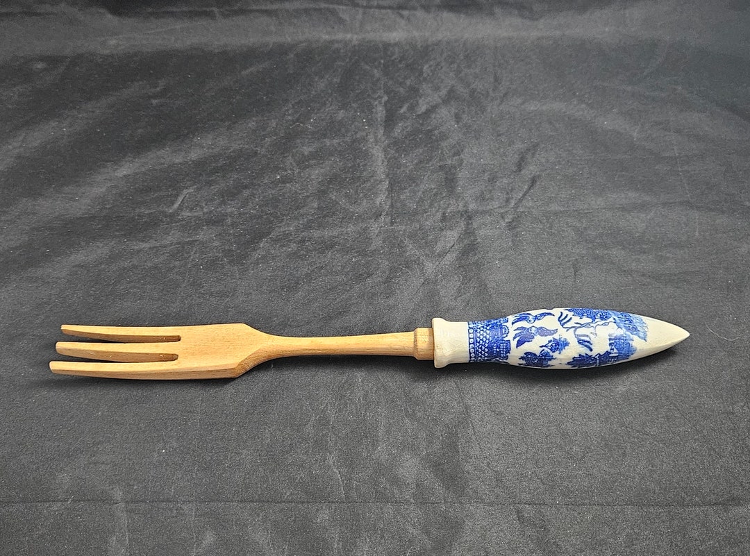 Blue Willow Porcelain Fork Serving Utensil Blue White Willow Ware ...