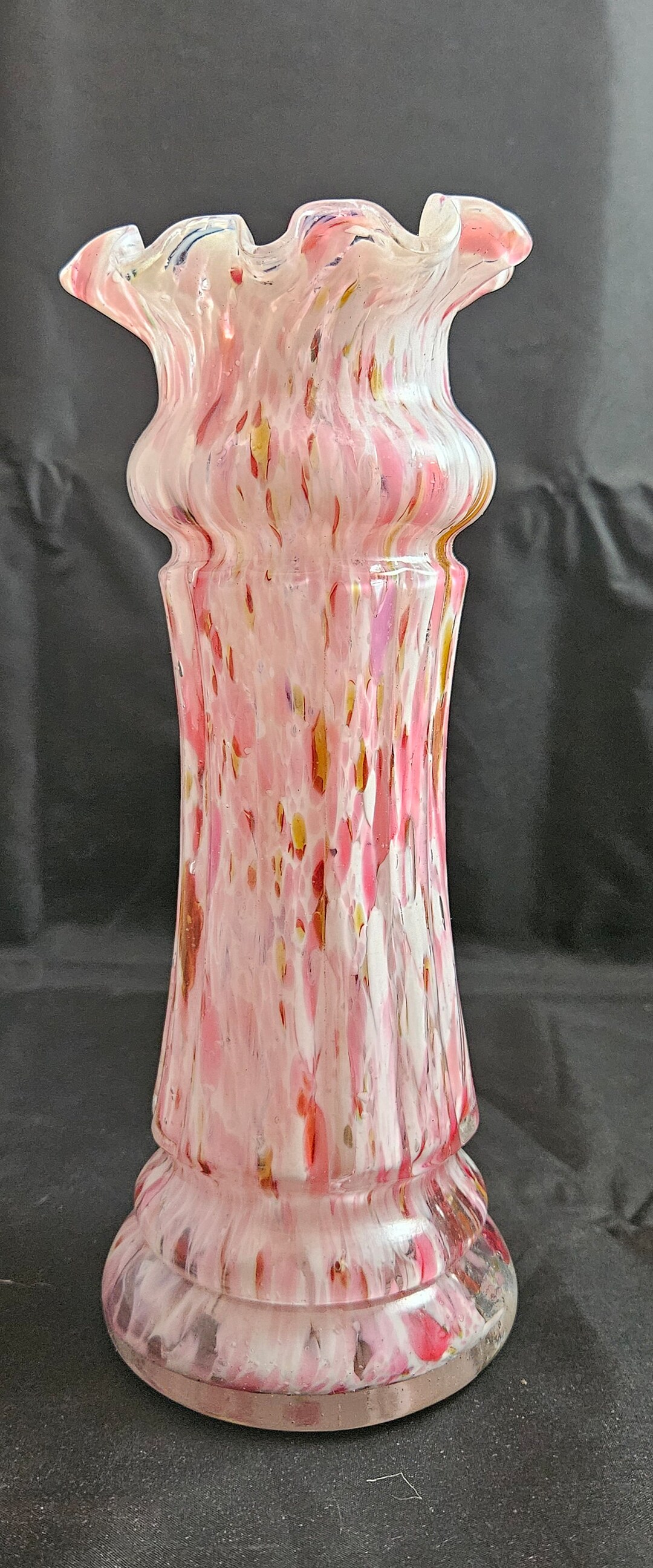 Vintage Tall Spatter Glass Vase With Ruffled Top End of Day Art Glass ...