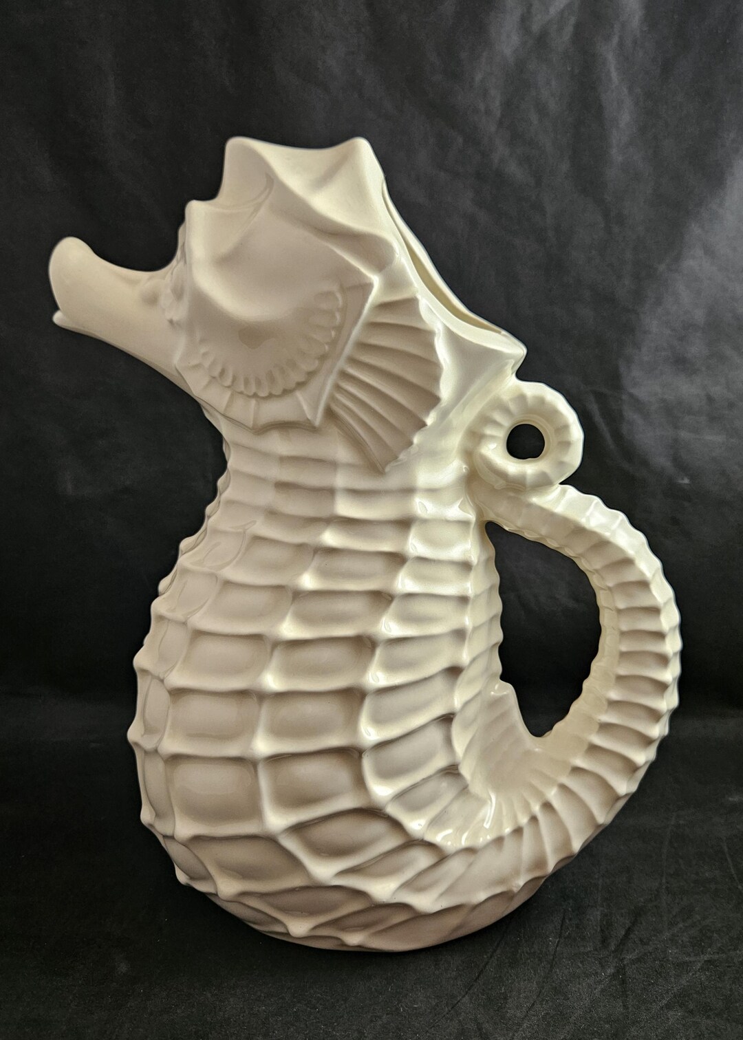 Vintage White Seahorse Pitcher, White Ceramic Seahorse Shaped Pitcher ...
