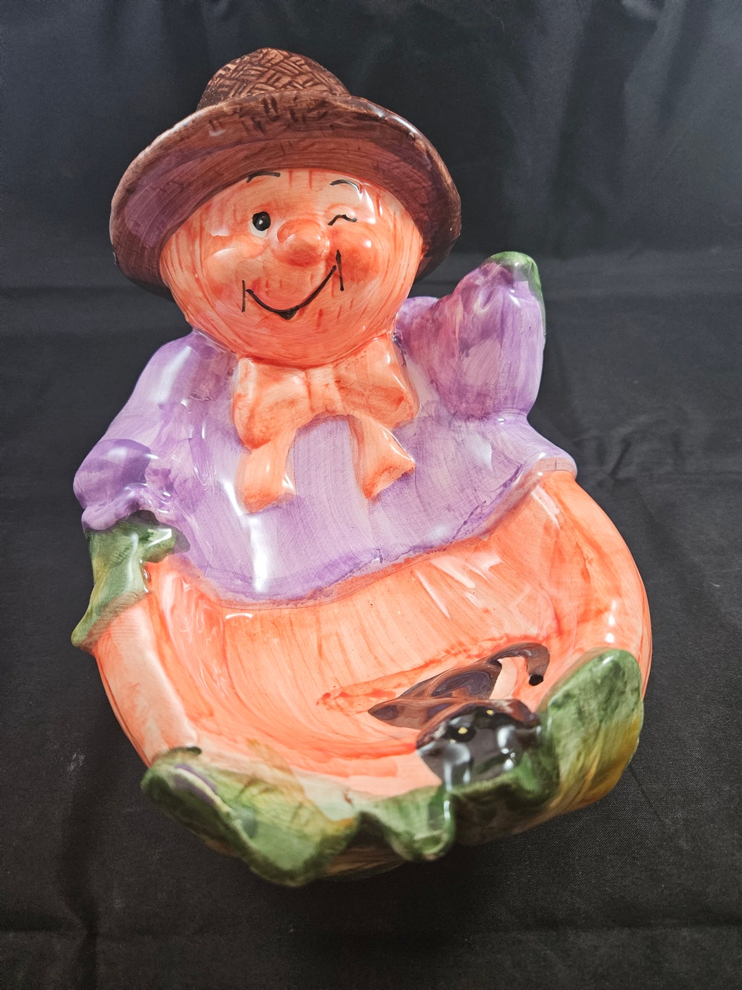 WCL Vintage Scarecrow Candy Dish Ceramic Fall, Halloween Novelty ...