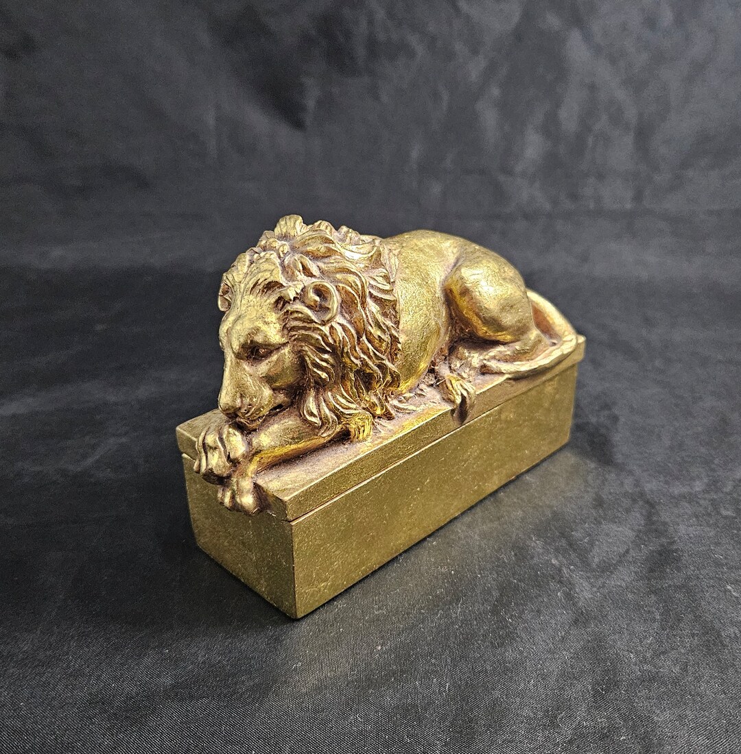 Vintage Small Gold Lion Box With Lid, Vatican Lion, Library Lion ...