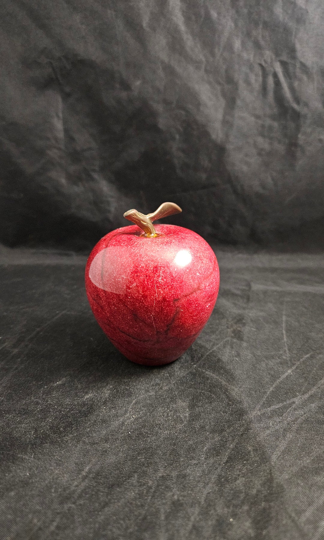 Vintage Red Alabaster Apple Paperweight, Apple With Brass Leaves ...
