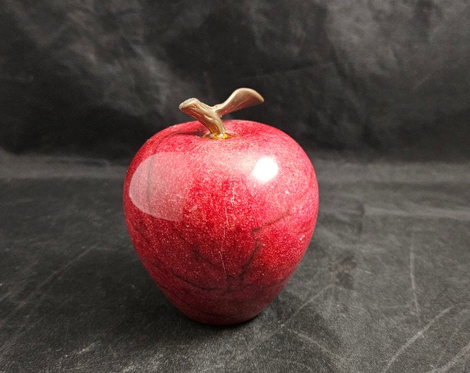 Vintage Red Alabaster Apple Paperweight, Apple With Brass Leaves ...