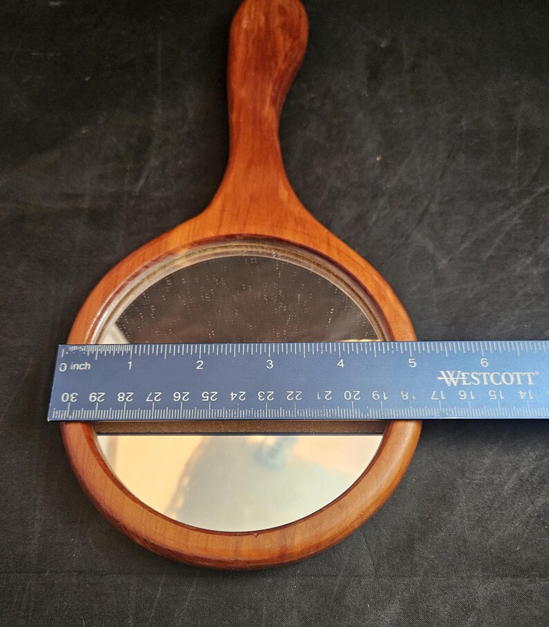 Vintage, Wood, Round Hand Mirror Beautiful Woodgrain, and Finish ...