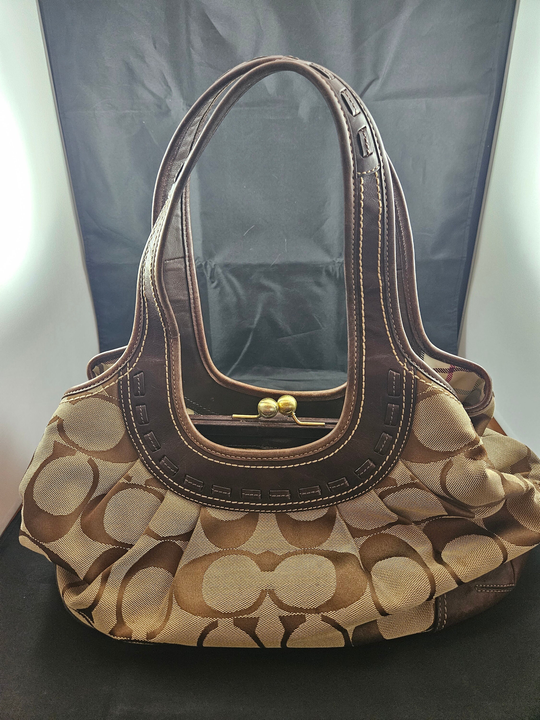Coach Signature Ergo Shoulder Handbag B0869-12232 Purse Brown Kisslock ...