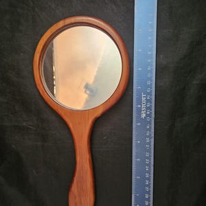 Vintage, Wood, Round Hand Mirror Beautiful Woodgrain, and Finish ...