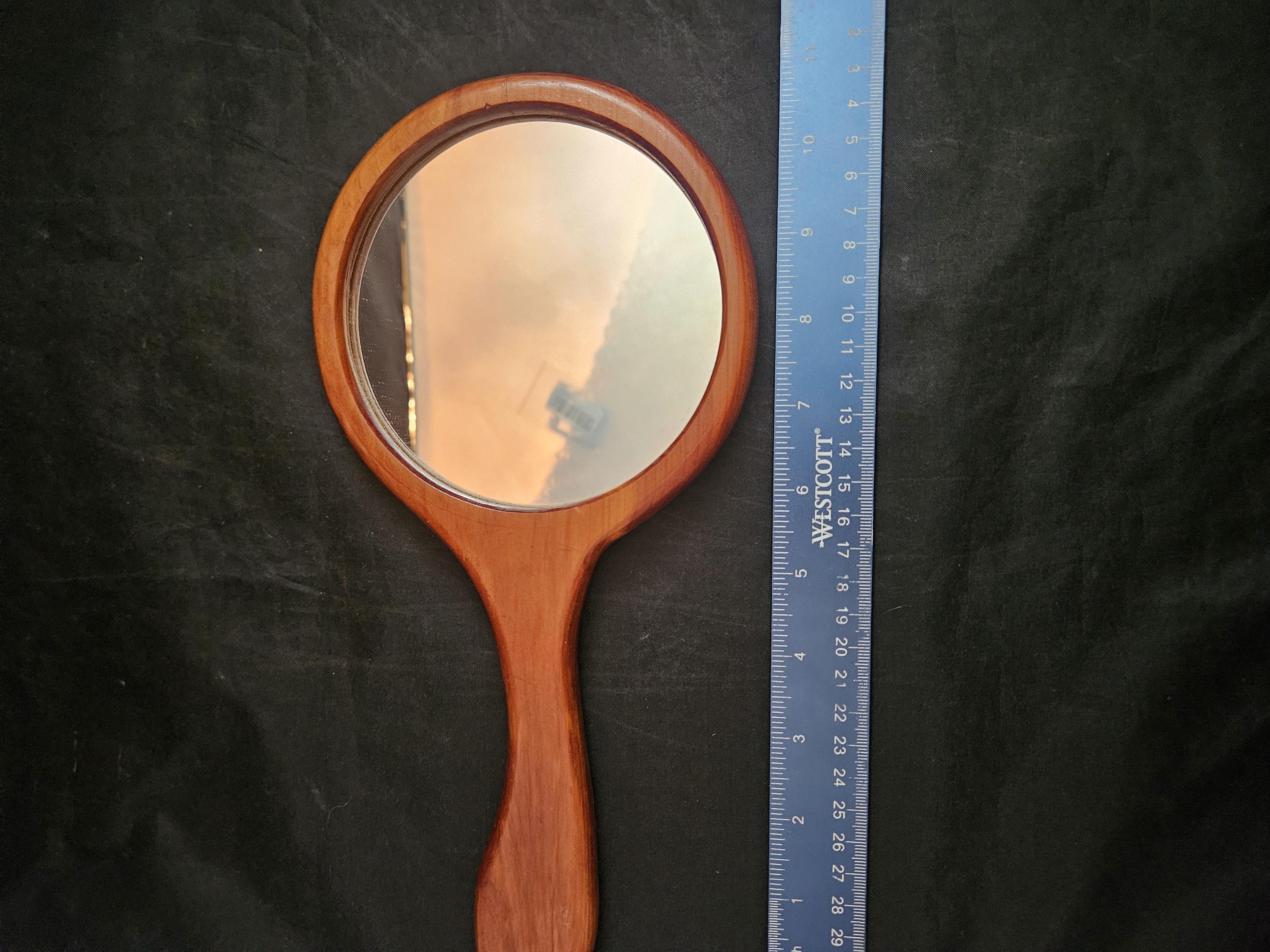 Vintage, Wood, Round Hand Mirror Beautiful Woodgrain, and Finish ...