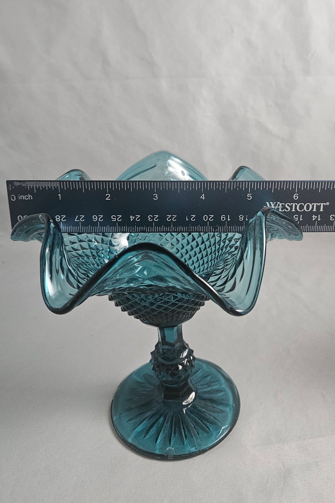 Vintage 1940s Ivima Glass Co. Blue / Diamond Teal Pedestal Compote Portugal - Etsy