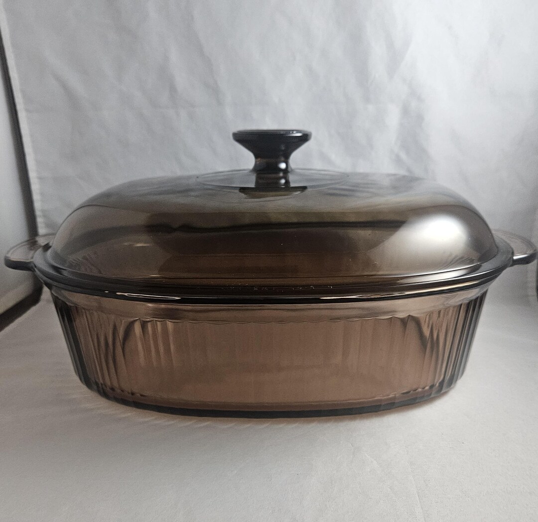 Corning Pyrex Vision Amber 4L Roaster With Lid F-14-C. Oval Ribbed ...