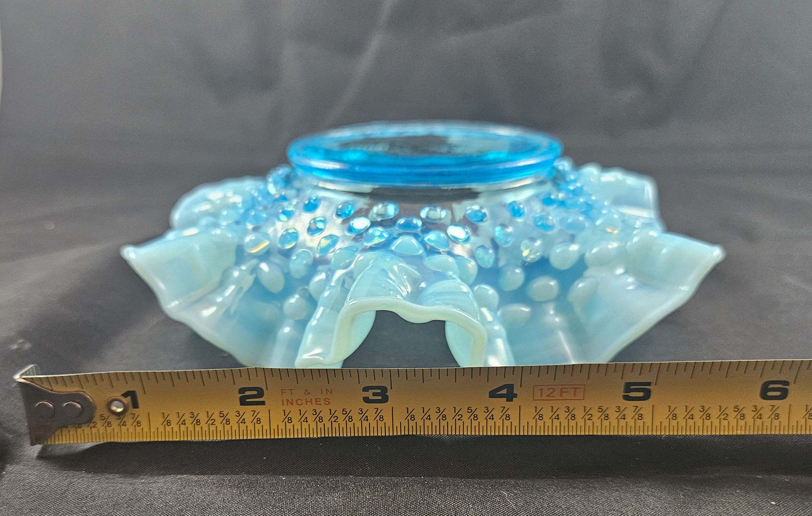 Vintage Fenton Blue Opalescent Hobnail Bowl/dish With Crimped Ruffle ...