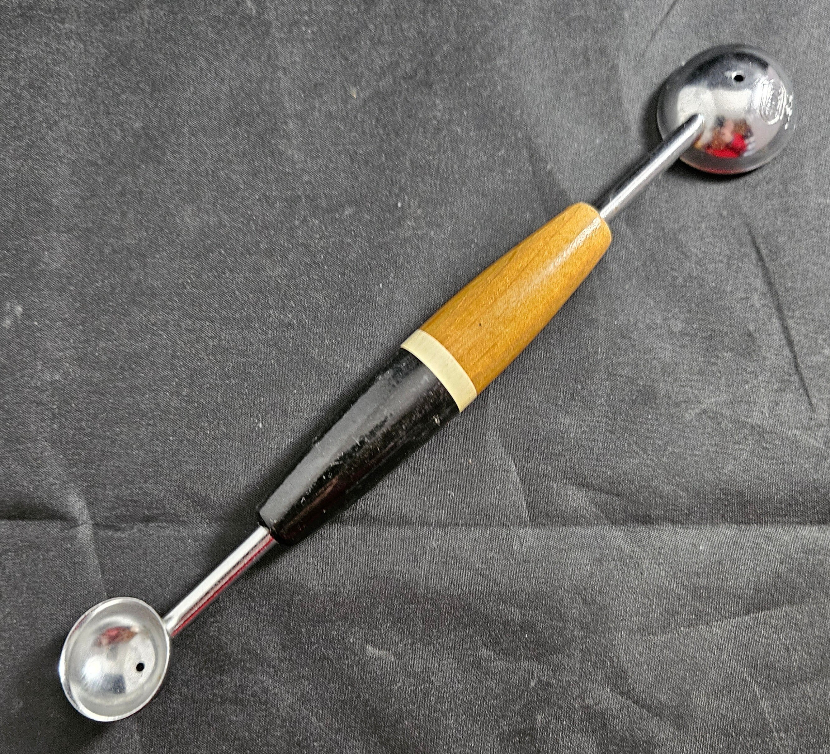 Vintage EKCO Double Melon Baller - Black, Natural, White Stripe Wood ...