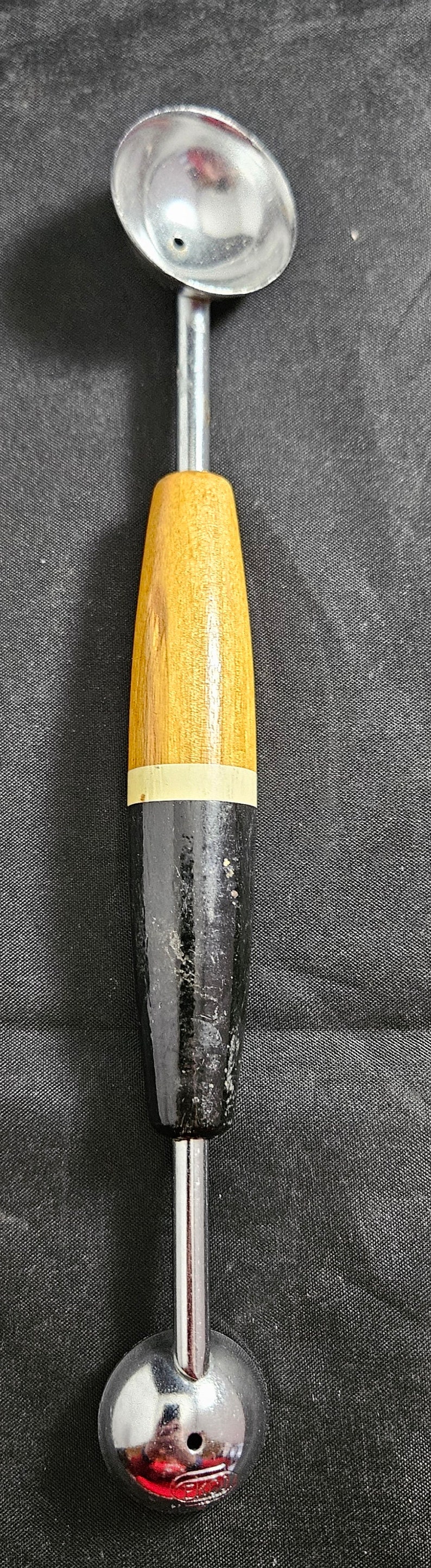 Vintage EKCO Double Melon Baller - Black, Natural, White Stripe Wood ...