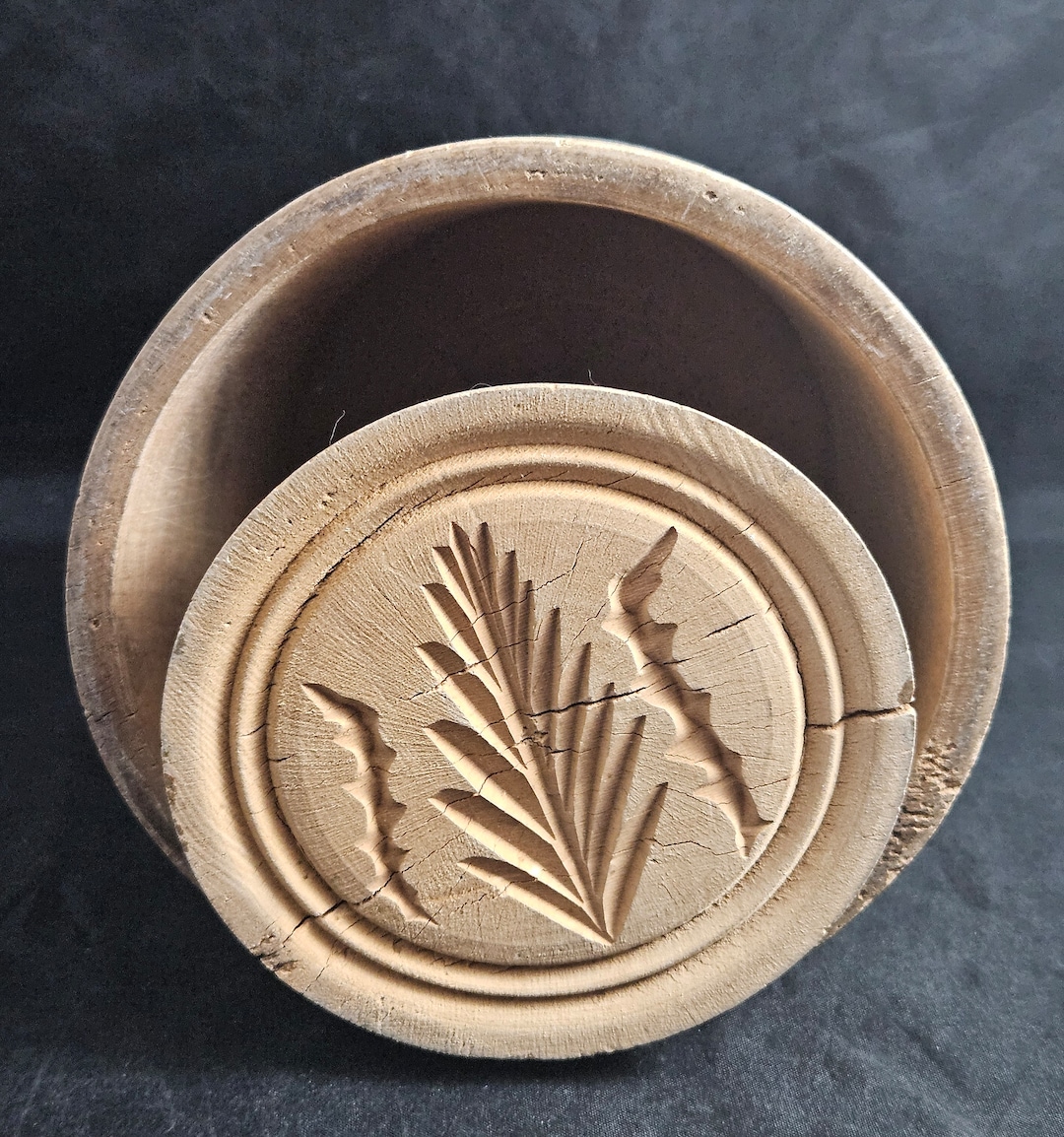 Antique 19th Century Round Wooden Butter Mold Stamp Thistle Design ...