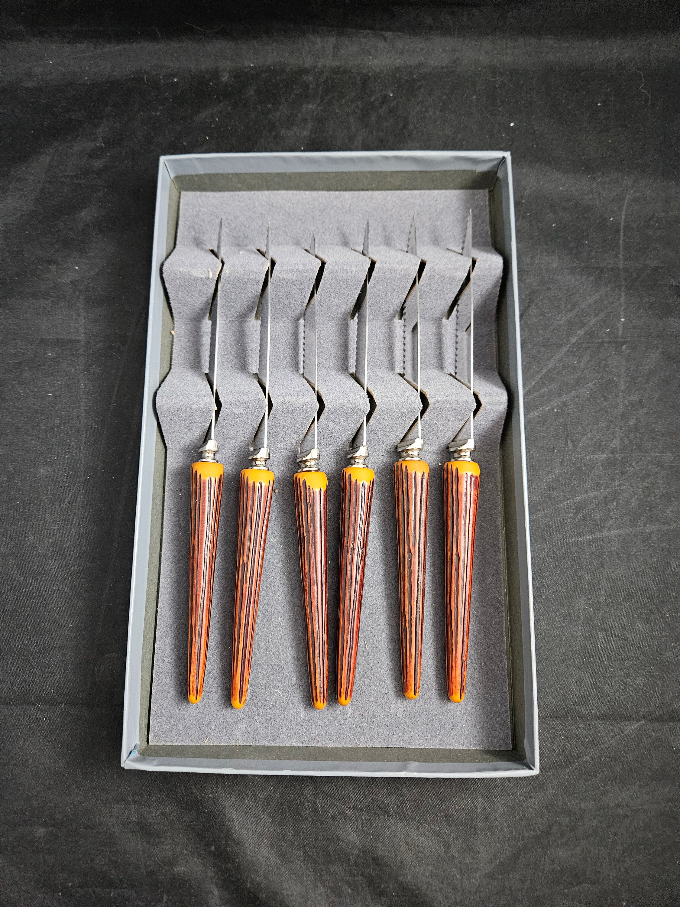 Vintage Sheffield England Bakelite Knives Faux Carved Wood Stag Horn ...