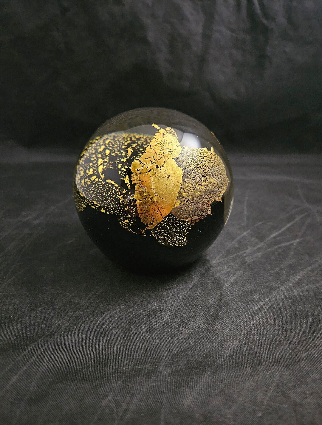 RARE 1991 Randy Strong Signed Studio Art Glass Gold Black Paperweight ...