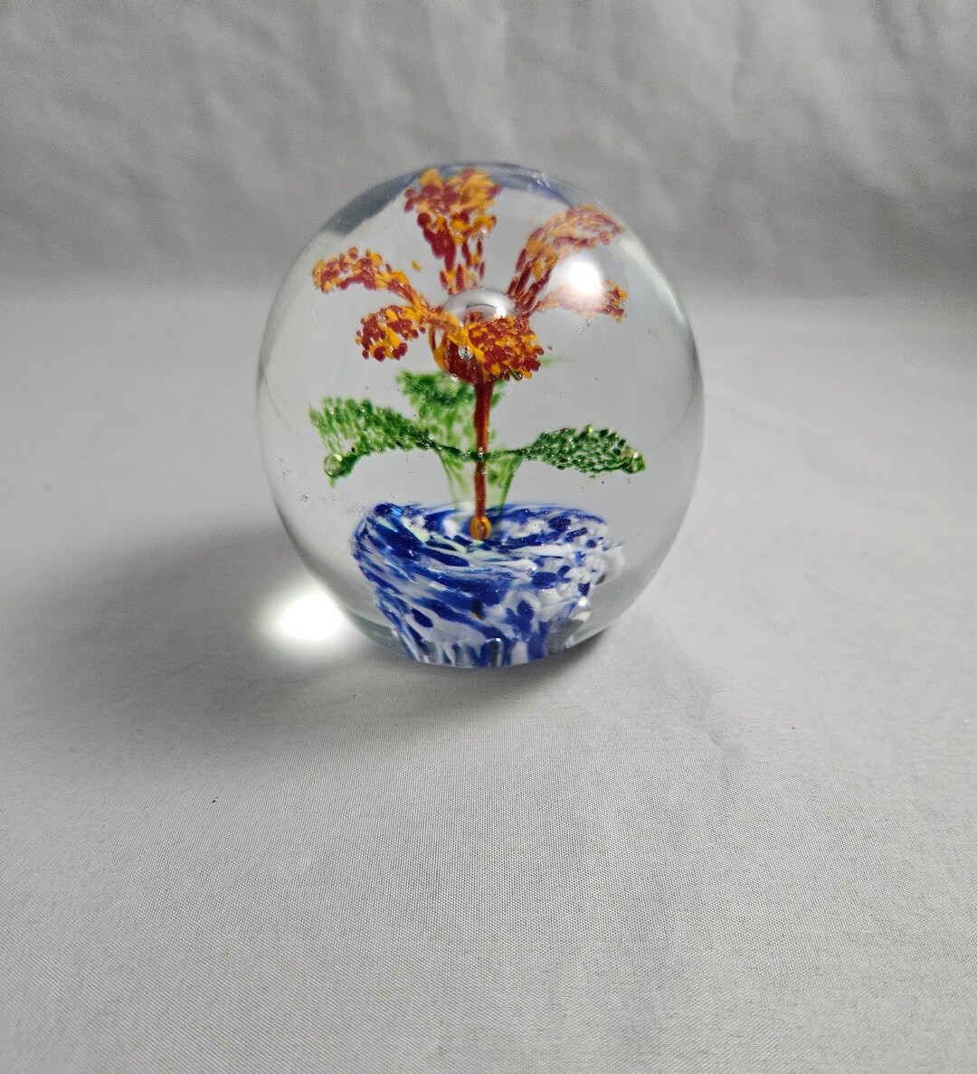 Glass Paperweight Unique Flower in a Basket Controlled Bubbles ...