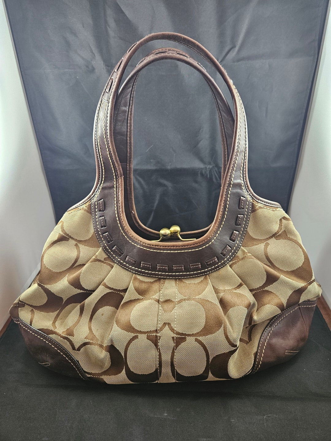 Coach Signature Ergo Shoulder Handbag B0869-12232 Purse Brown Kisslock ...