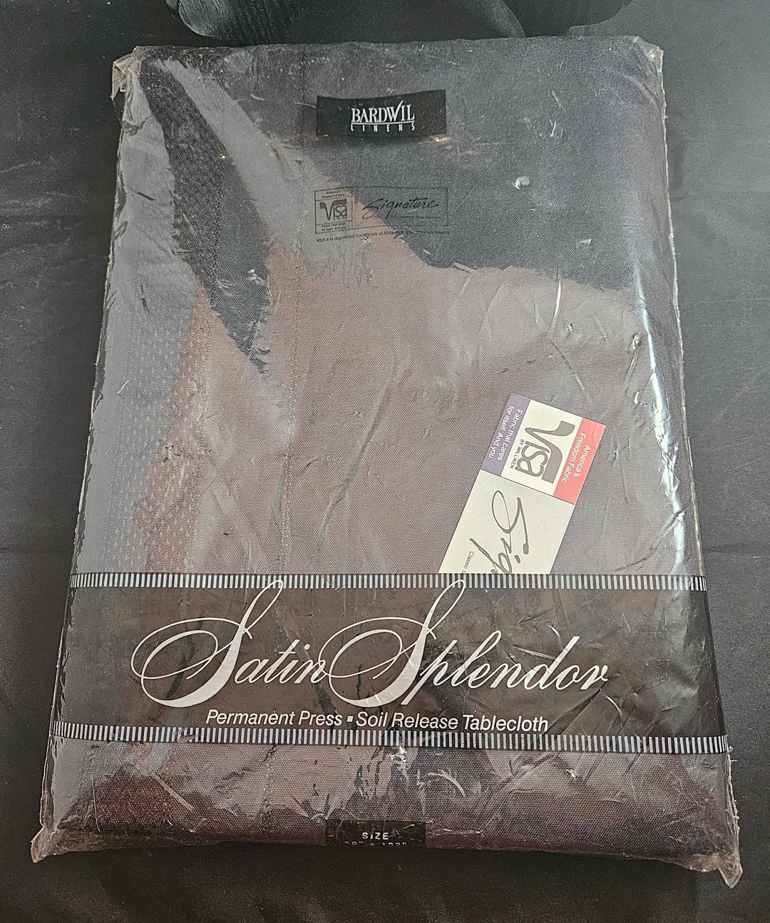 Vintage NOS Bardwil Linen Signature Black Tablecloth Satin Splendor-60 ...