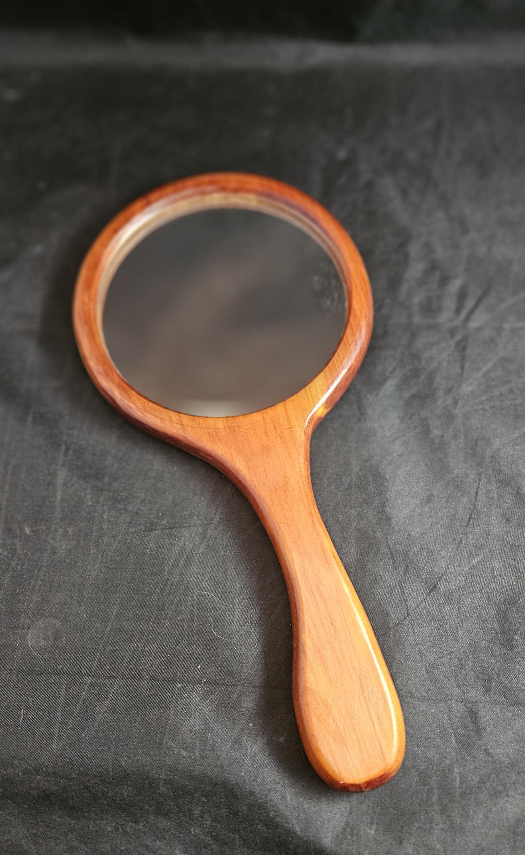 Vintage, Wood, Round Hand Mirror Beautiful Woodgrain, and Finish ...