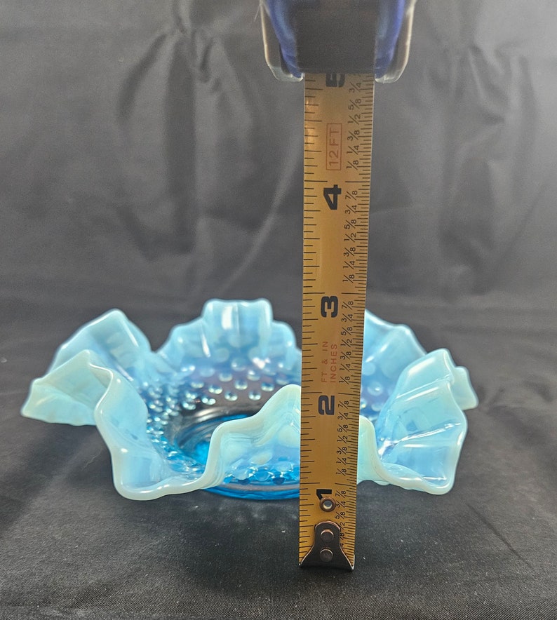 Vintage Fenton Blue Opalescent Hobnail Bowl/dish With Crimped Ruffle ...