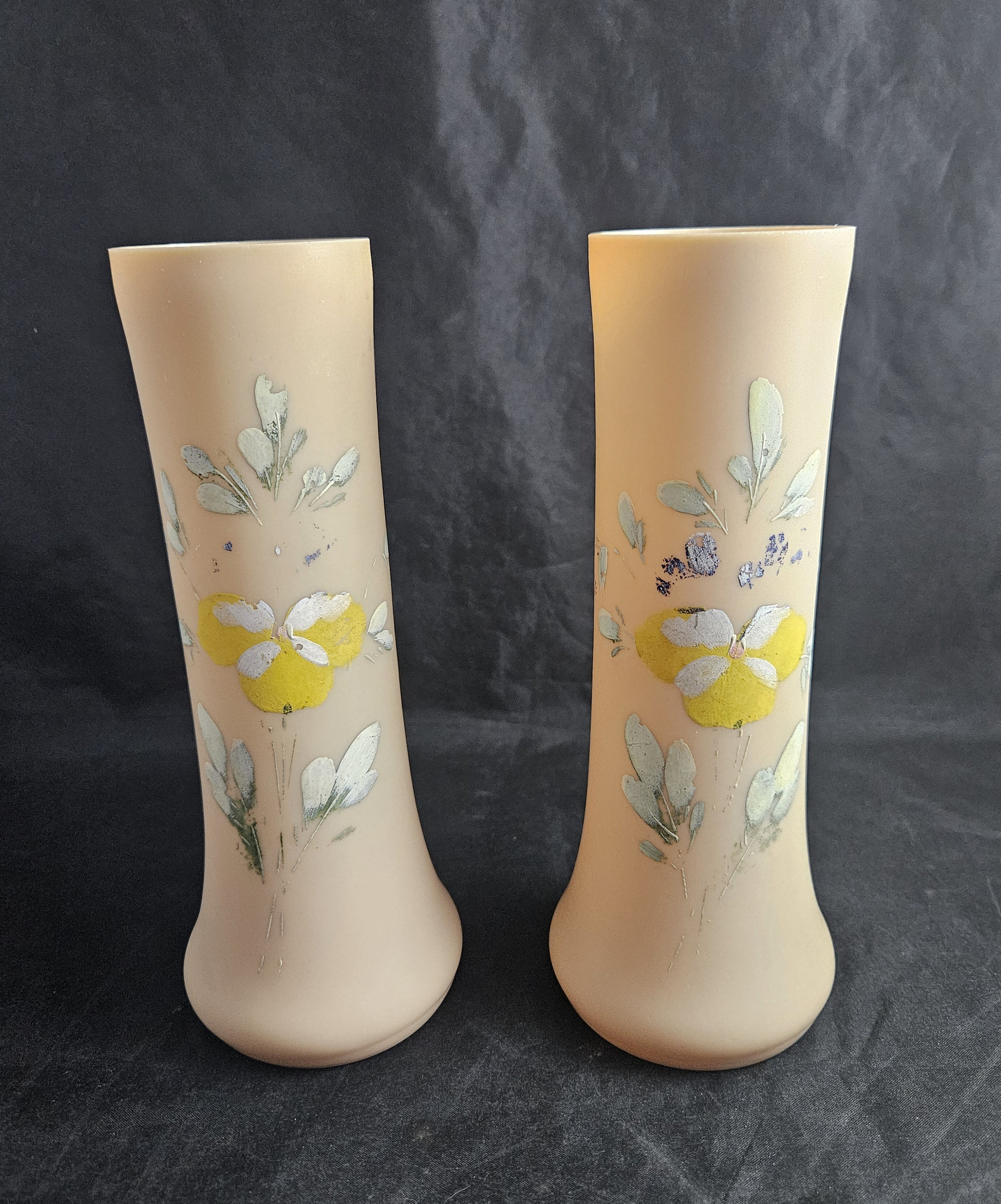 Beautiful Pair of Peach Opaline Vases With Floral Enameling - Etsy