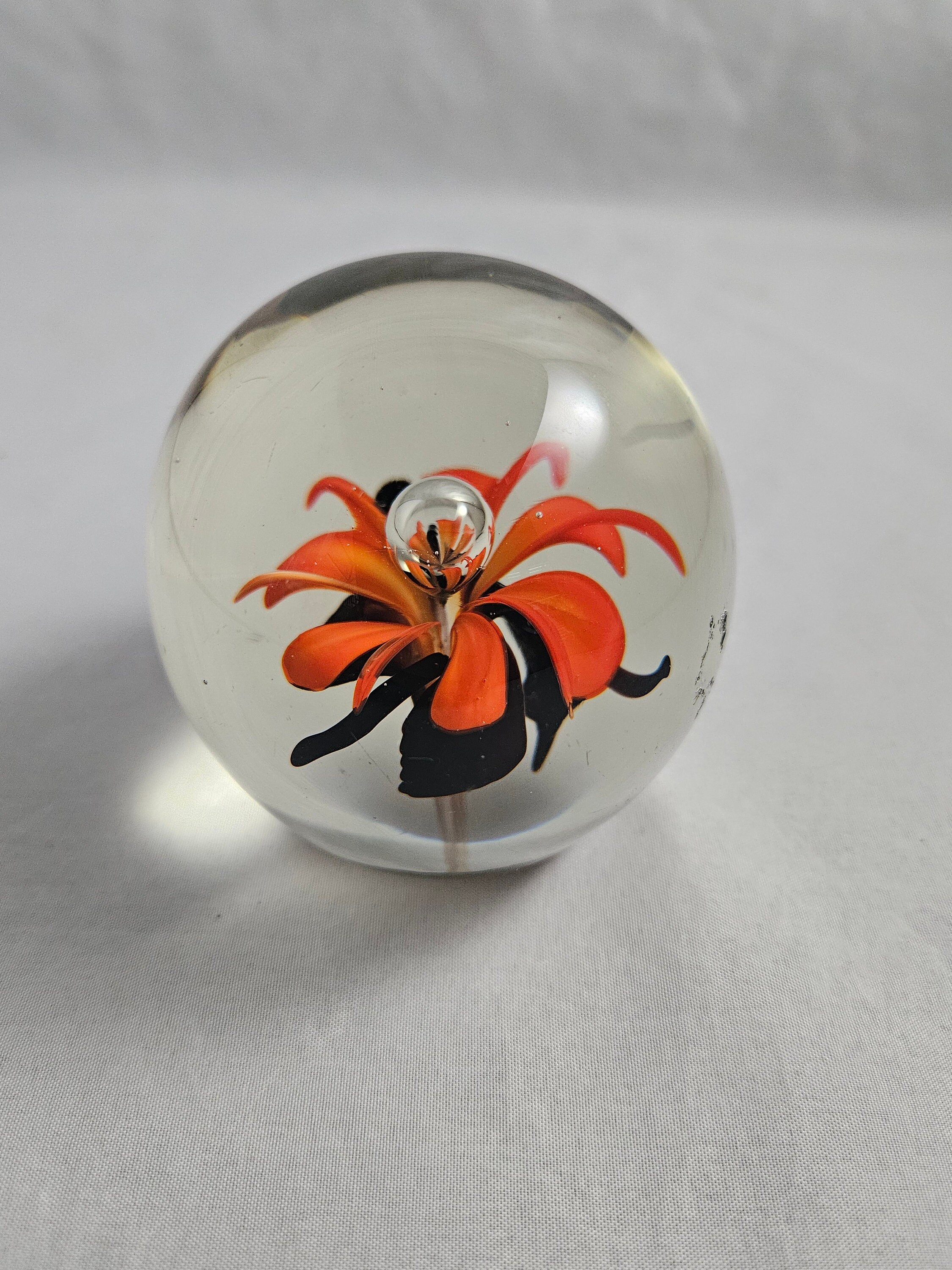 Vintage Art Glass Paperweight Black Orange Flower Controlled Bubble - Etsy