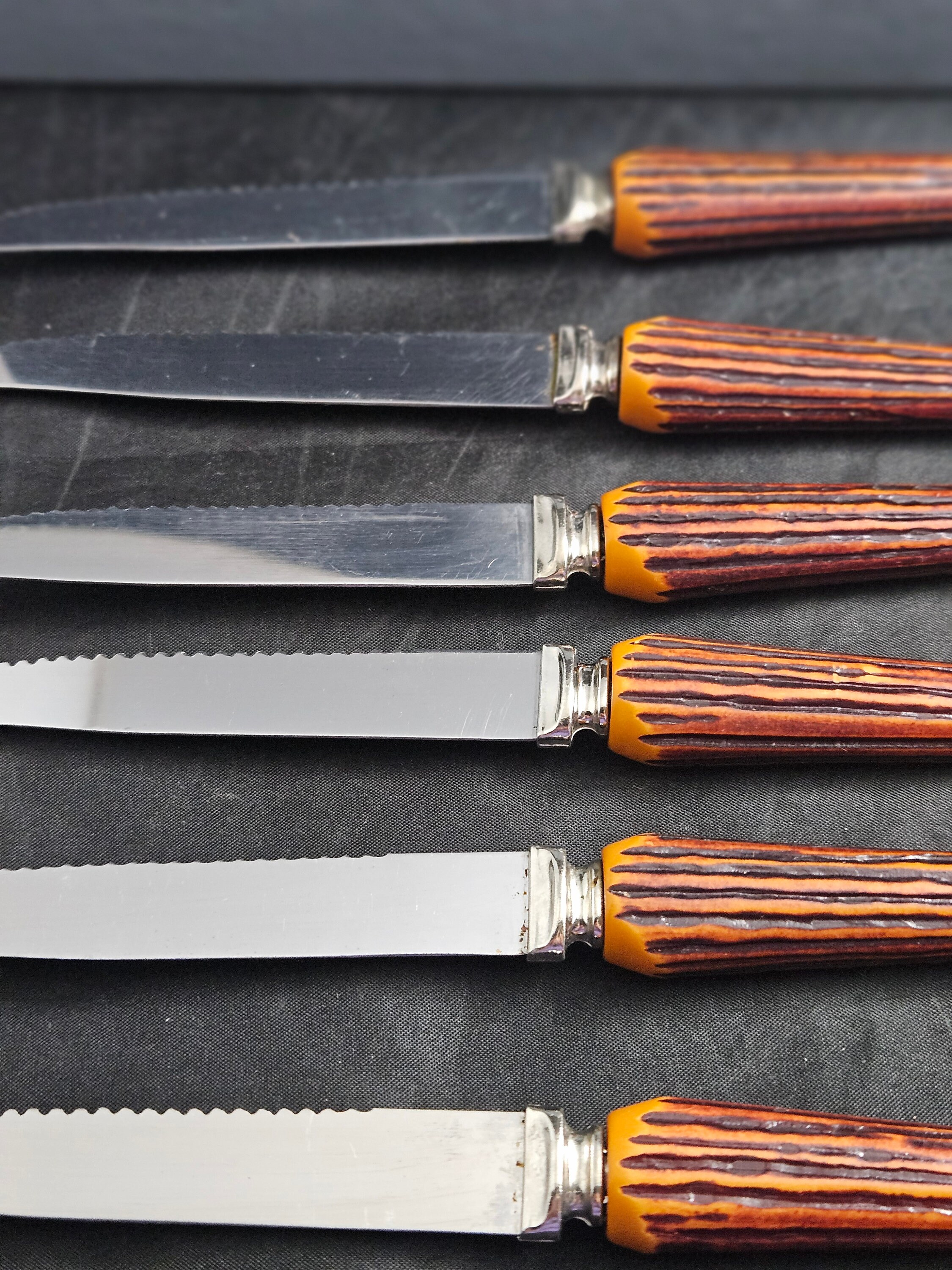 Vintage Sheffield England Bakelite Knives Faux Carved Wood Stag Horn ...