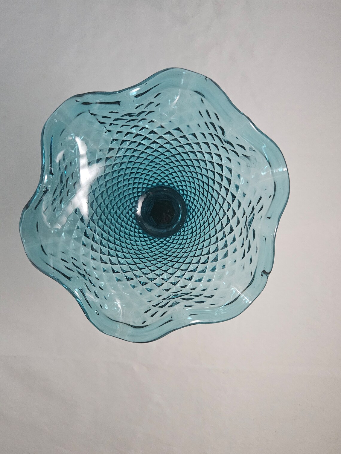 Vintage 1940s Ivima Glass Co. Blue / Diamond Teal Pedestal Compote Portugal - Etsy