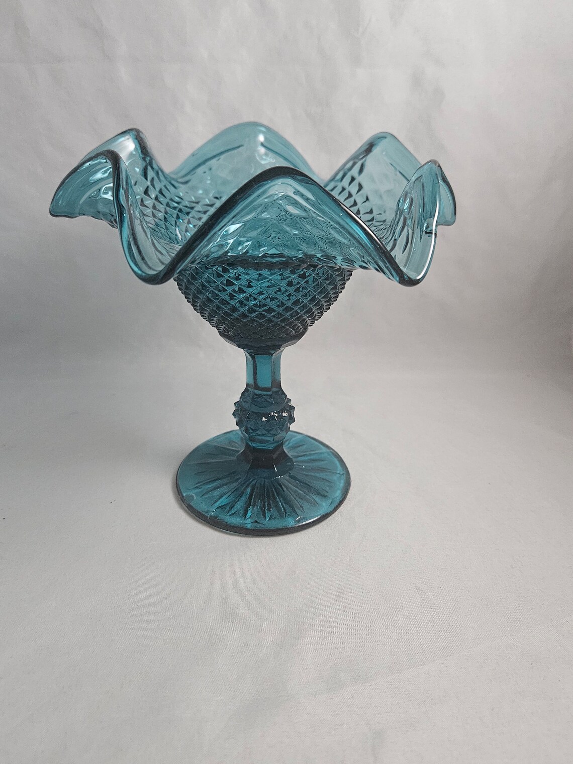 Vintage 1940s Ivima Glass Co. Blue / Diamond Teal Pedestal Compote Portugal - Etsy