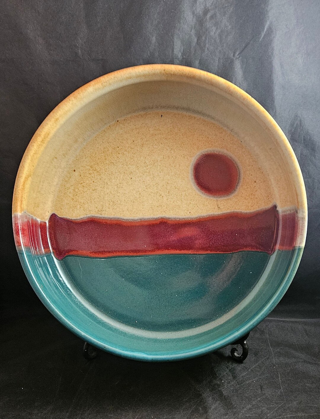 Rare, Signed, Walt Glass Mcqueeny Texas Sunset Pottery Large Bowl ...