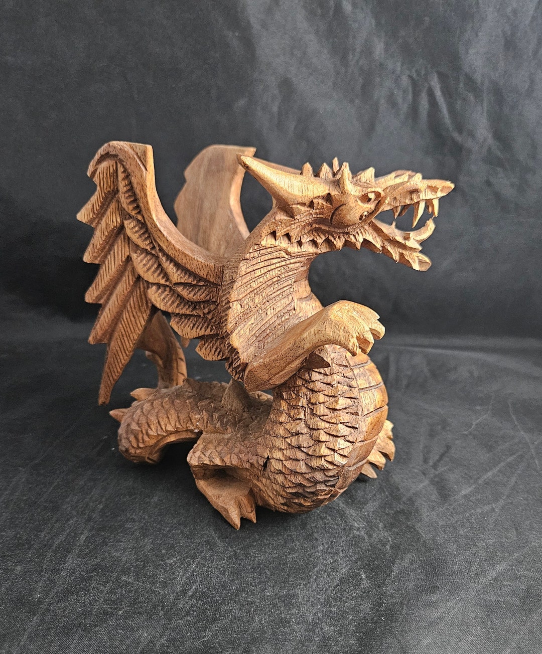 Vintage Carved Wood Dragon Sculpture Handmade Wooden Carving - Etsy